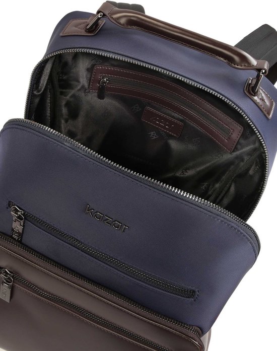 Navy blue and brown men's leather and fabric backpack | bol.com