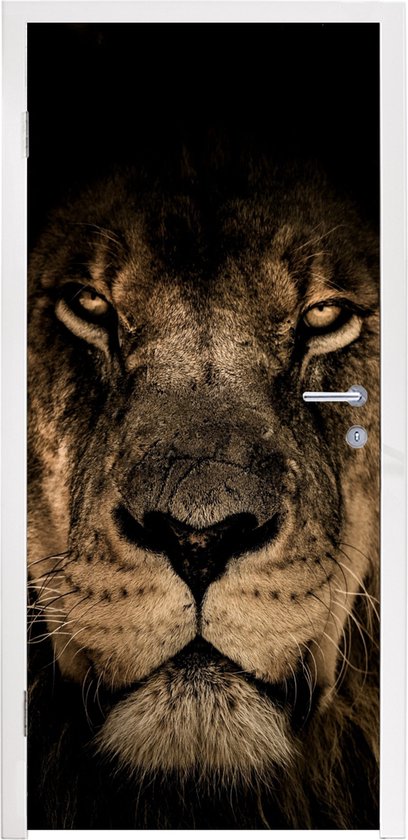 Deursticker Leeuw - Dieren - Zwart - Portret - 85x205 cm - Deurposter | bol.com