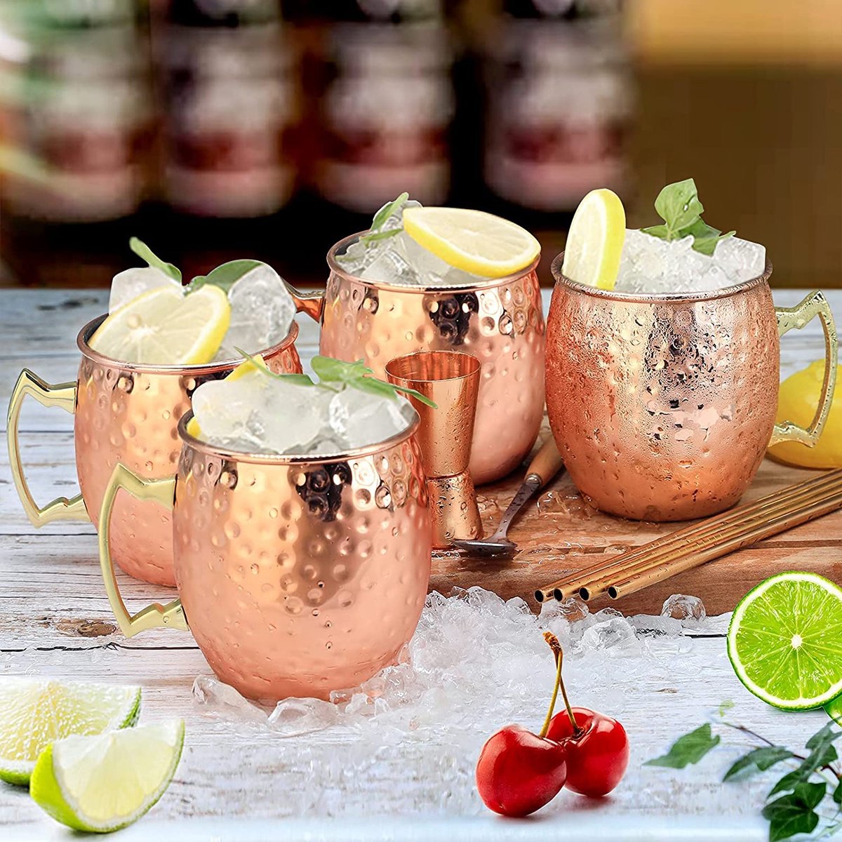 Moskou Mule Mokken voor Cocktails Set van 4 Koperen Vergulde RVS ...