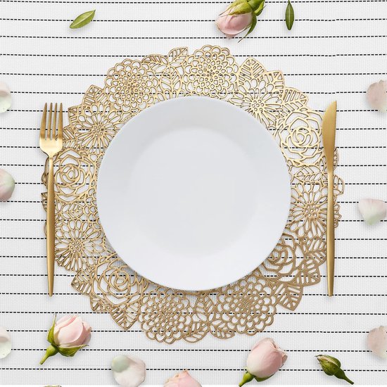 4x Gouden Placemats Rond 'Rosas' - Goud - Tafeldecoratie - Kerst ...