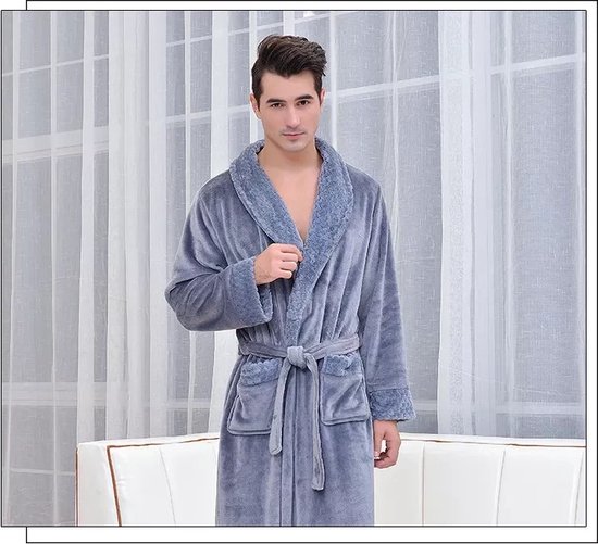 Badjas lang wafelkraag met cadeauverpakking - Grijs S/M - Ochtendjas ...