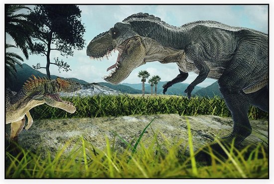 Dinosaurus T-Rex battlefield duo - Foto op Akoestisch paneel - 150 x ...