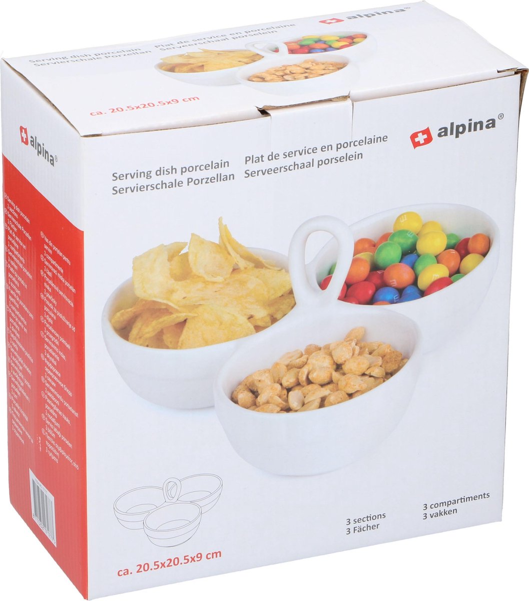 Set de 2x plateaux snack / boissons farine porcelaine 3 compartiments ...
