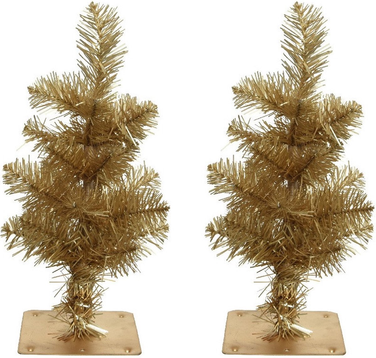 2x stuks gouden kunst kerstbomen 35 cm met 28 takjes en metalen voet - Miniboompjes /... | bol