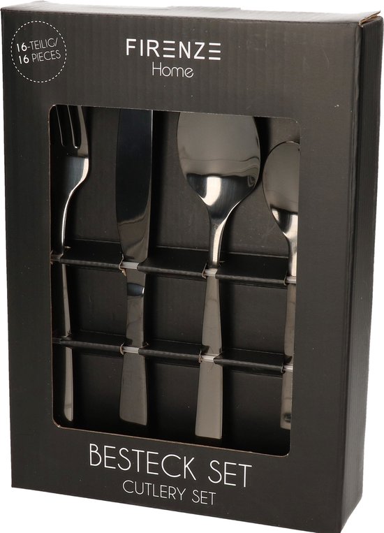 16-delige RVS bestekset mat zwart voor 4 personen - Tafelbestek voor ...