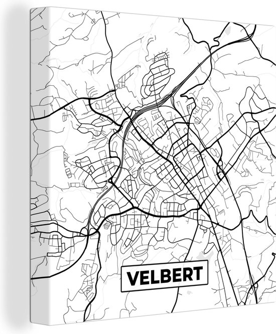 Canvas Schilderij Velbert - Kaart - Plattegrond - Stadskaart - 90x90 cm ...