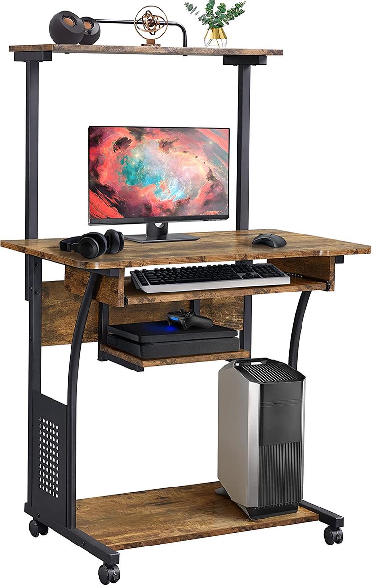 FURNIBELLA - Computertafel met plank, bureau, pc-tafel met wielen ...