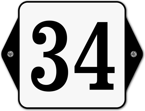 Huisnummerbord klassiek - huisnummer 34 - 16 x 12 cm - wit - schroeven ...