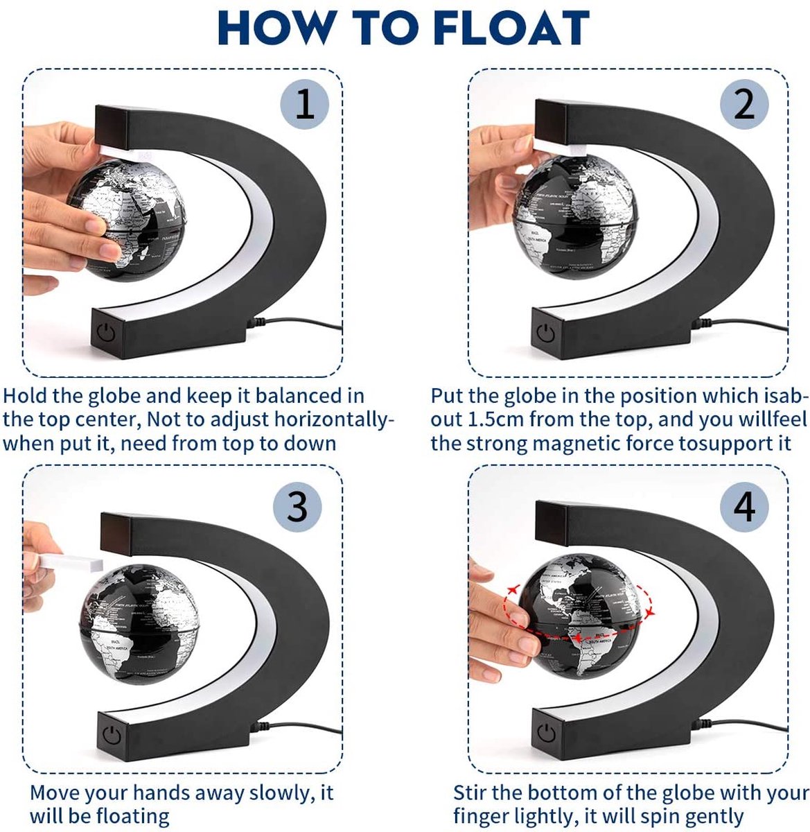 Magnetische zwevende wereldkaart, wereldbol met LED-display ...