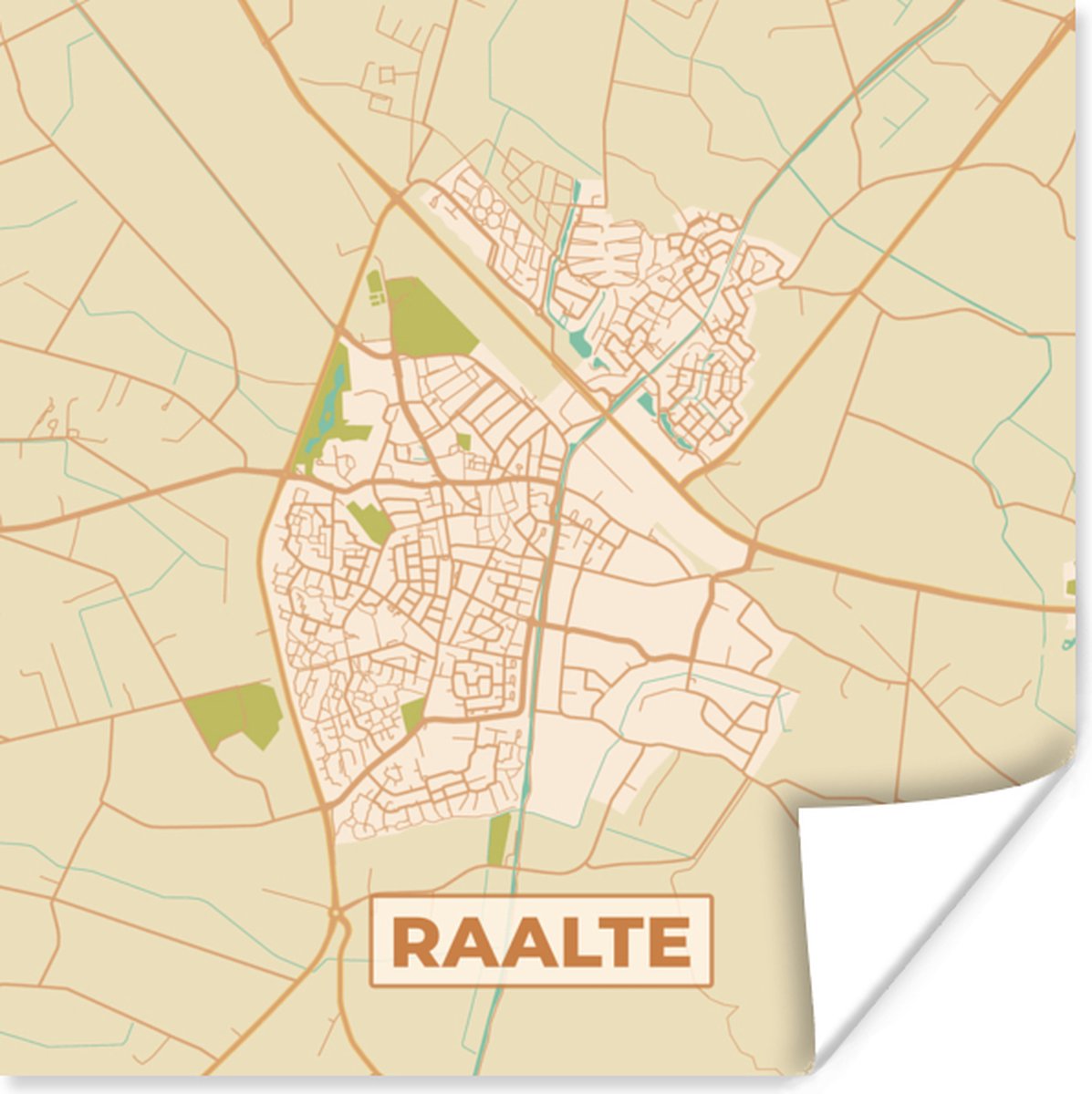Poster Kaart - Stadskaart - Plattegrond - Raalte - 30x30 cm | bol.com