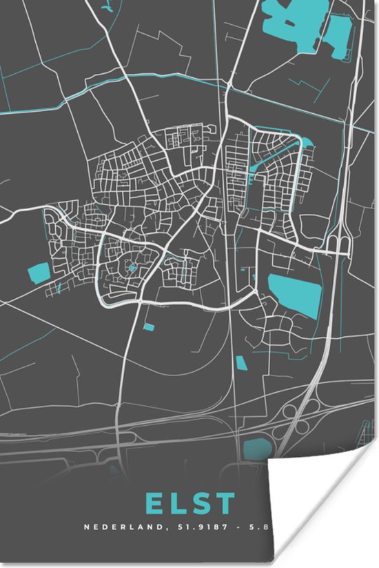 Poster Elst - Plattegrond - Kaart - Stadskaart - 20x30 cm | bol
