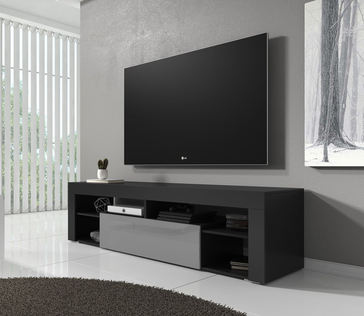 Meubella - TV-Meubel Fancy - Grijs - Zwart - 140 cm | bol.com