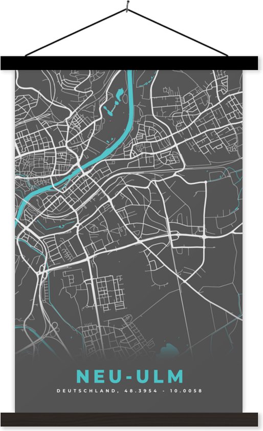 Posterhanger incl. Poster - Schoolplaat - Plattegrond – Neu Ulm– Blauw ...