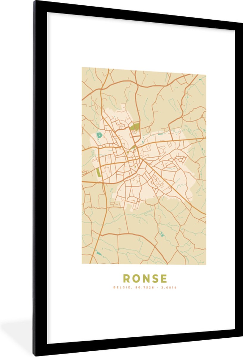 Fotolijst incl. Poster - België - Plattegrond - Kaart - Ronse ...