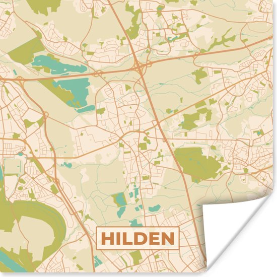 Poster Hilden - Plattegrond - vintage - Kaart - Stadskaart - 100x100 cm ...