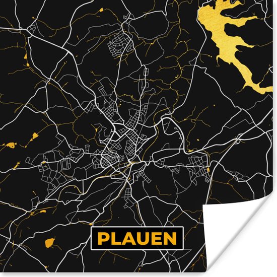 Poster Duitsland – Black and Gold – Plauen – Stadskaart – Kaart ...
