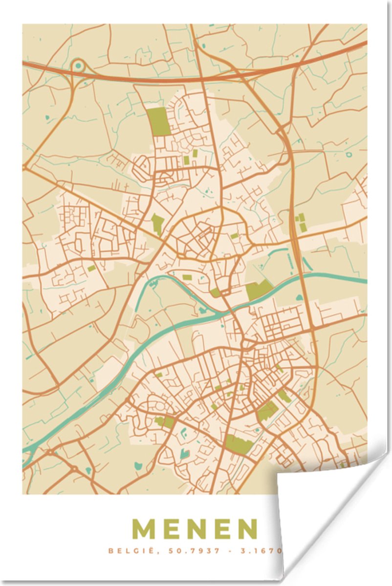 Affiche Vintage - Menen - Carte - Plan de la ville - Plan d'étage ...