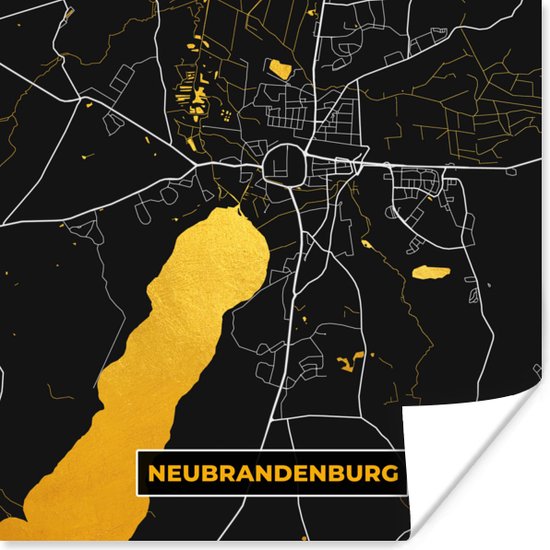 Poster Neubrandenburg - Goud - Kaart - Plattegrond - Stadskaart ...