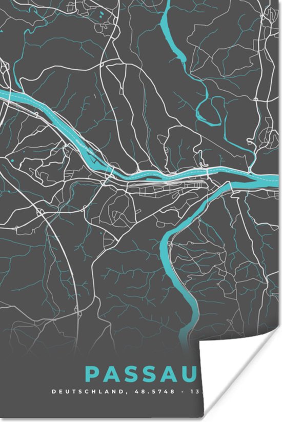 Poster Stadskaart – Passau – Duitsland – Plattegrond – Kaart - 20x30 cm ...