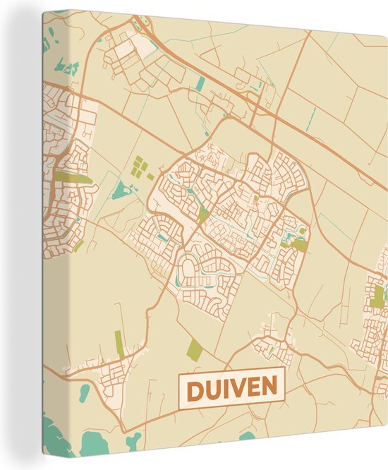 Canvas Schilderij Duiven - Plattegrond - Kaart - Stadskaart - 50x50 cm ...