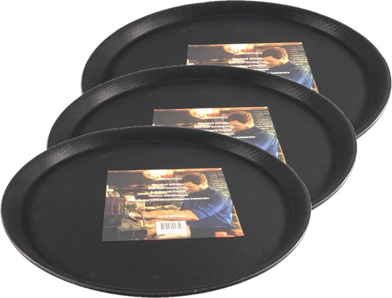 Set van 10x stuks kunststof horeca dienblad rond zwart 35 cm ...