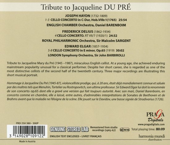 Jacqueline Du Pre - Tribute To Jacqueline Du Pre (CD), Jacqueline Du ...