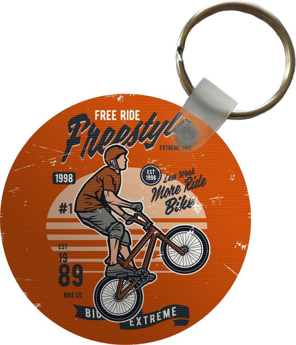 Sleutelhanger - Fiets - Man - Retro - Plastic - Rond ...