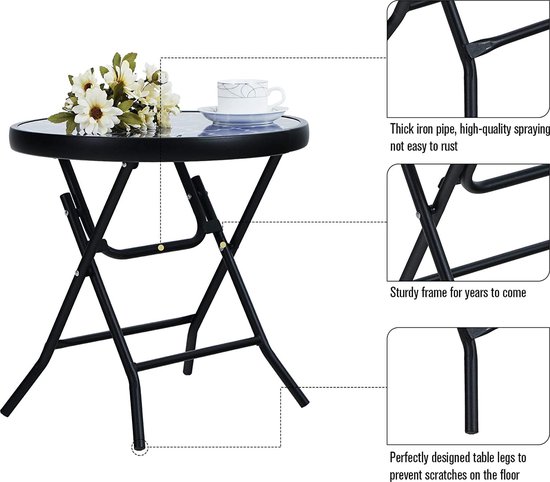 Opvouwbare ronde bijzettafel van glas van metaal Tuintafel Koffietafel ...