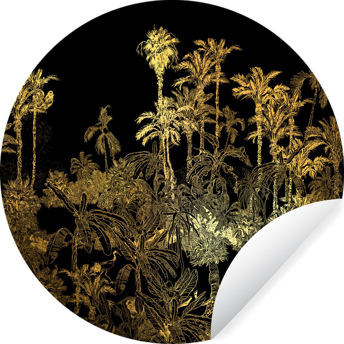 WallCircle - Muurstickers - Behangcirkel - Jungle - Goud - Bomen - 100x100 cm -... | bol.com
