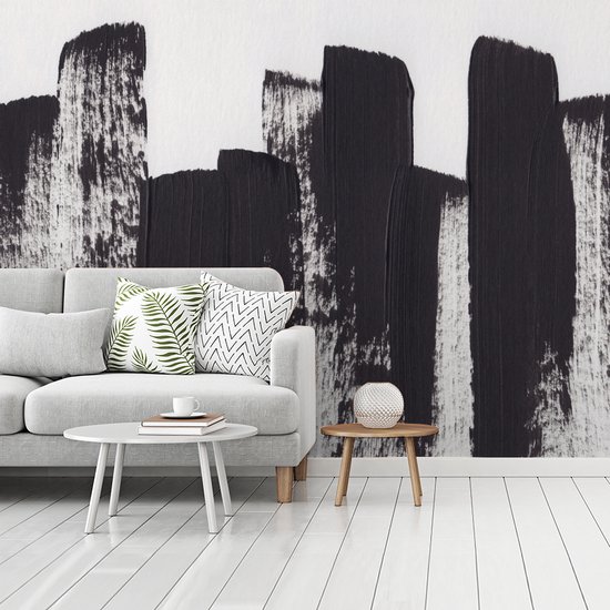 Verf - Abstract - Zwart - Wit - Behangpapier | bol.com