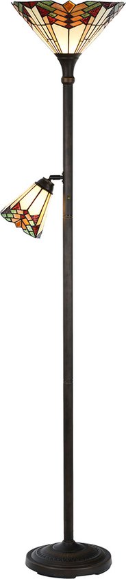 HAES DECO - Tiffany Vloerlamp Ø 30x178 cm Beige Rood Metaal Glas ...