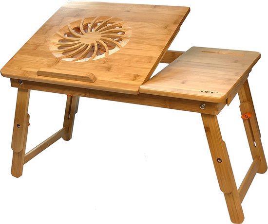 Laptoptafel van bamboe, laptopstandaard van bamboe met ventilator ...
