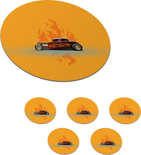 Onderzetters voor glazen - Rond - Auto - Vlammen - Rood - Vintage ...