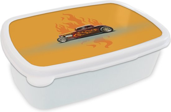 Broodtrommel Wit - Lunchbox - Brooddoos - Auto - Vlammen - Rood ...