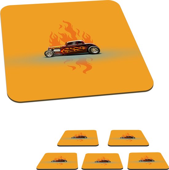 Onderzetters voor glazen - Auto - Vlammen - Rood - Vintage - 10x10 cm ...