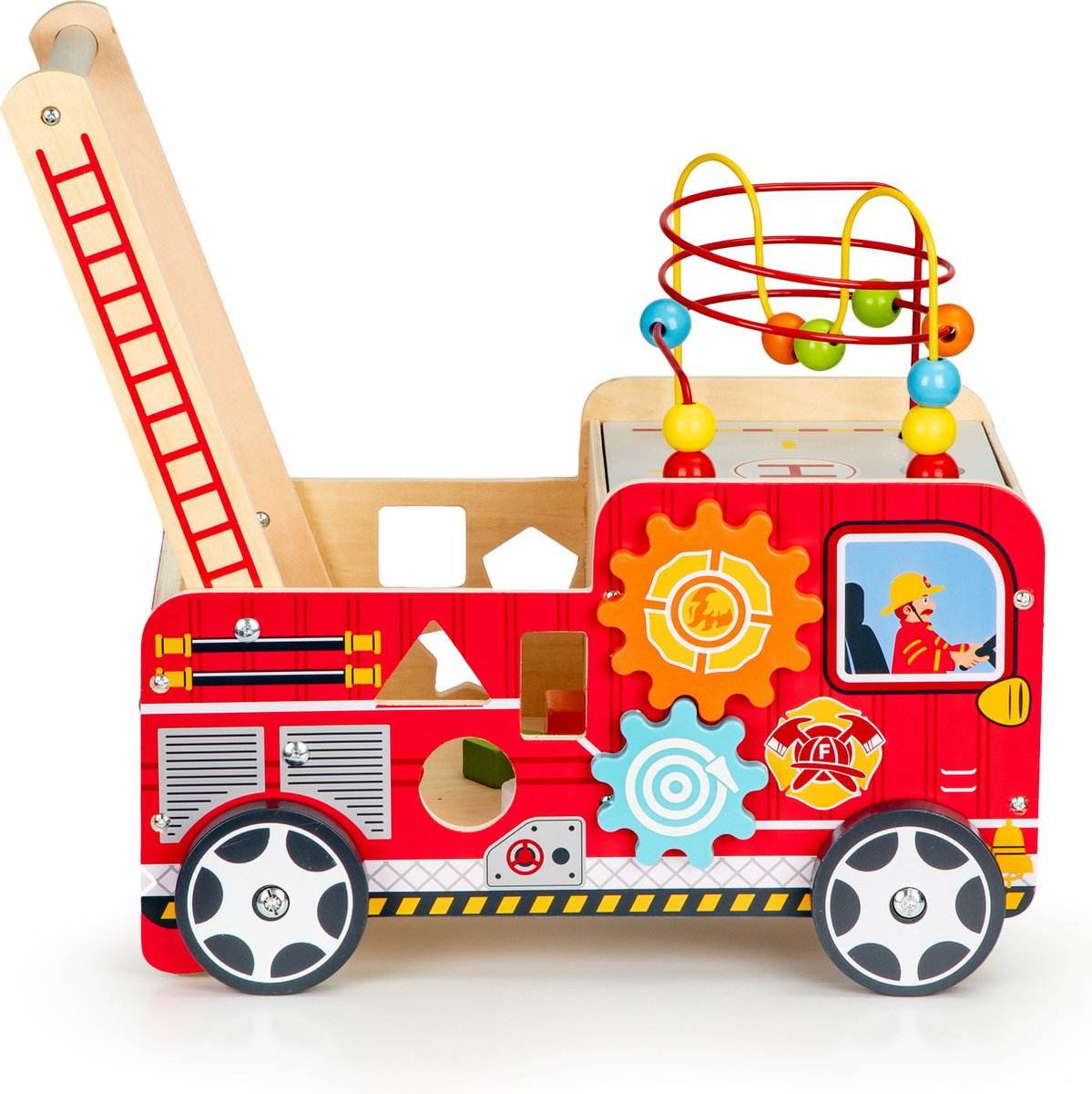 Loopwagen - brandweer - hout - 46 x 28 x 41,5 cm - rood | bol.com