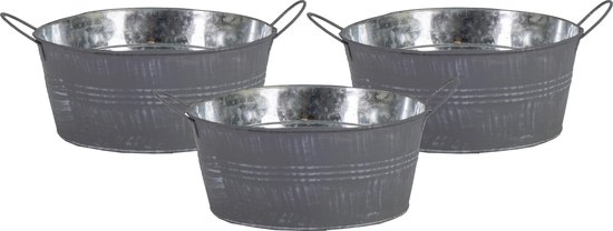 Mega Collections Bol/seau/pot de fleurs - 3x - zinc - gris - rond - D19 ...