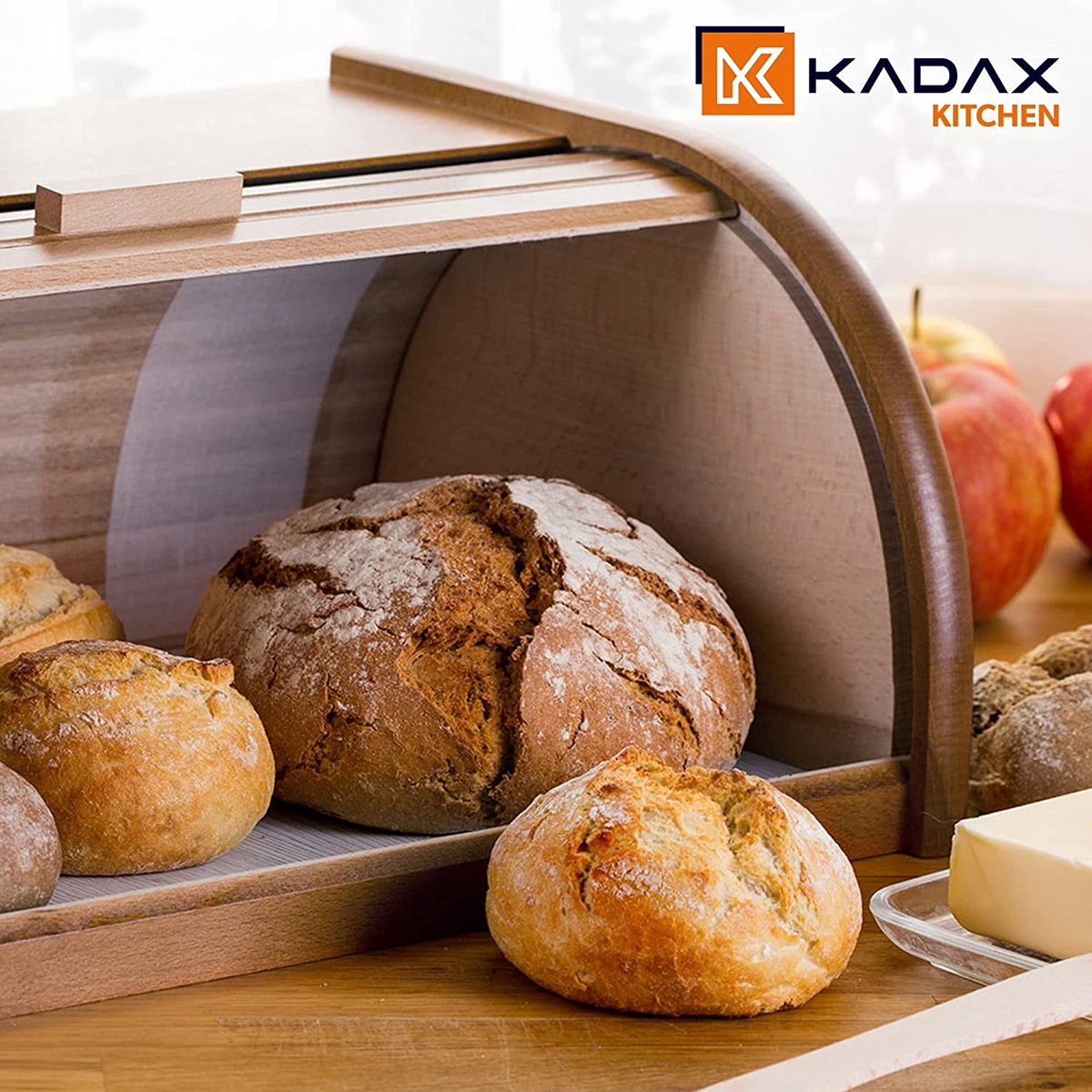 Ruime broodtrommel van hoogwaardig hout, broodtrommel met roldeksel ...