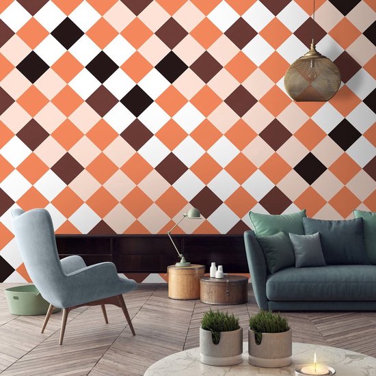 Fotobehang - Vlies Behang - Tegels in Oranje Mozaiek - 152,5 x 104 cm | bol