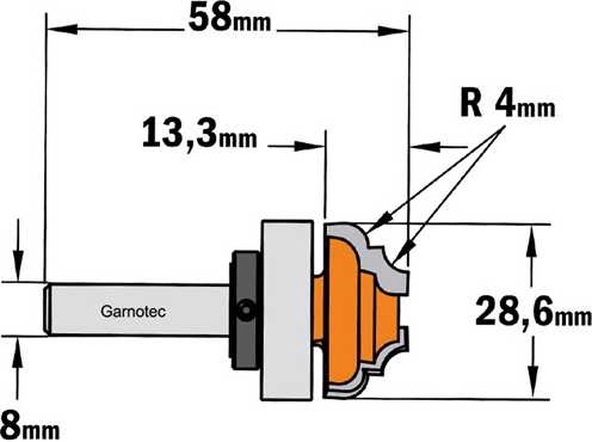 HM klassieke profielfrees Ø 28,6 mm. R=4 +lager | bol