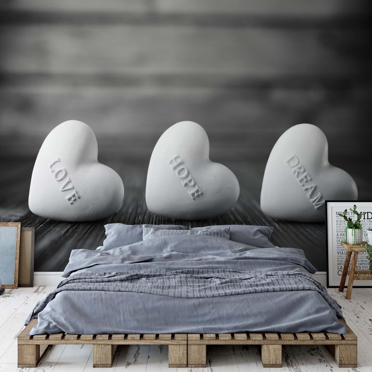 Fotobehang - Vlies Behang - Love, Hope en Dream Hartjes - 312 x 219 cm ...