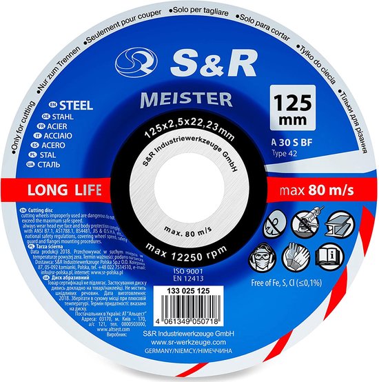 Slijpschijf voor metaal, staal, hooggelegeerd 125 x 2,5 x 22,23 mm A30 ...