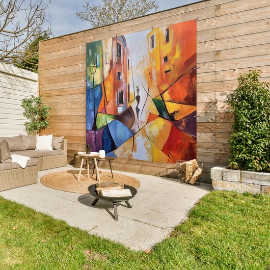 Tuin poster Abstract - Kunst - Schilderij - Kleuren - 200x200 cm - Tuindoek - Buitenposter | bol