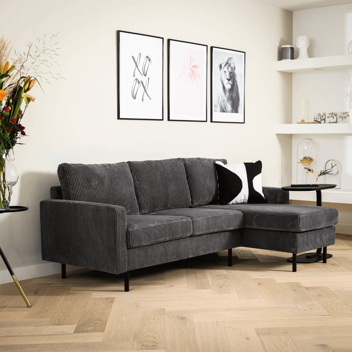 Glasco 3-zits hoekbank rechts rib antraciet | bol.com