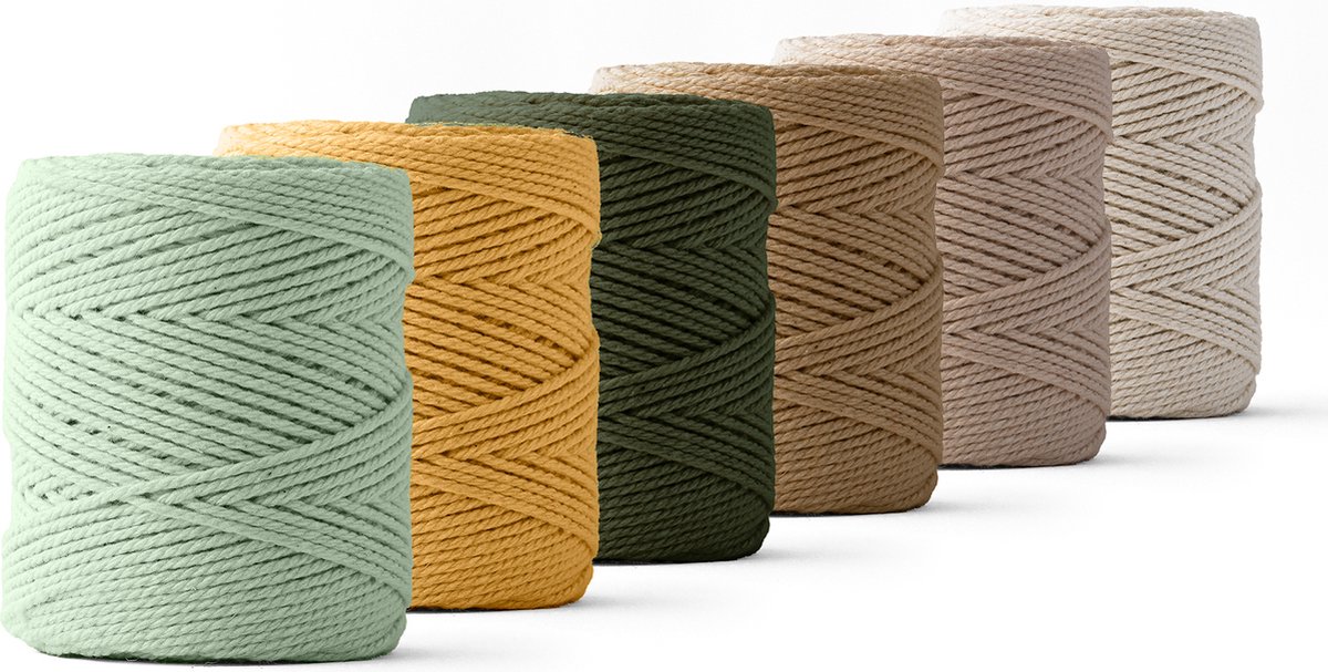 Ledent macramé touw, dubbel getwist (1mm, 6 x 65M) - 100% geregenereerd ...