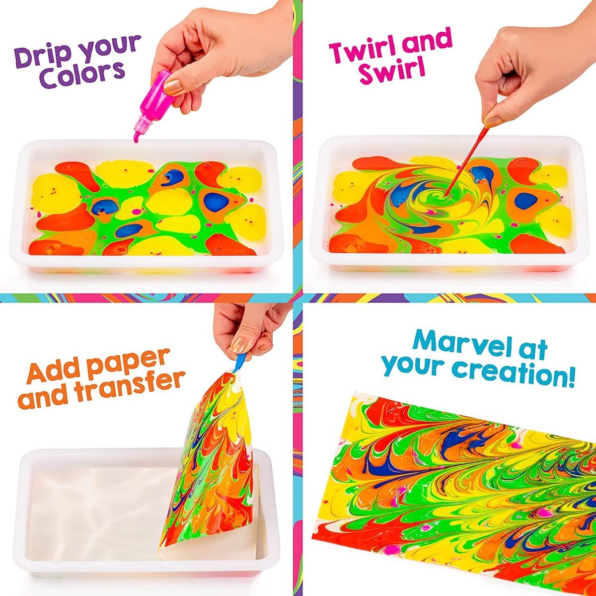 Rainbow Marbling Kit, Rainbow Color Marbling Marble Art DIY Painting ...
