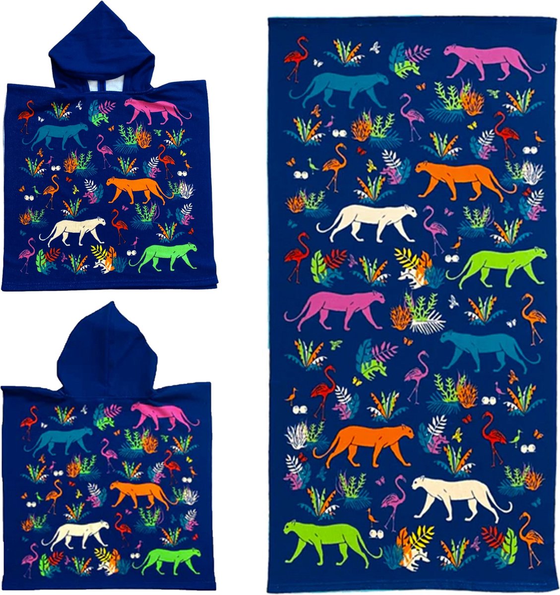 Set van bad cape/poncho met strand/badlaken microvezel ...