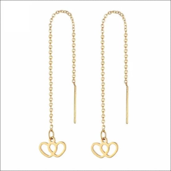 Stalen Goudkleurige Doortrek Oorbellen Met Kettinkje | bol.com