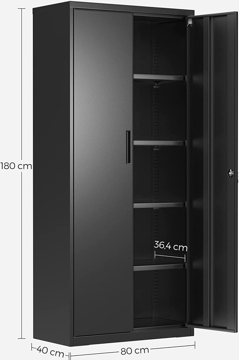 Multifunctionele kast, stalen opbergkast, 5 niveaus, dubbele deuren ...