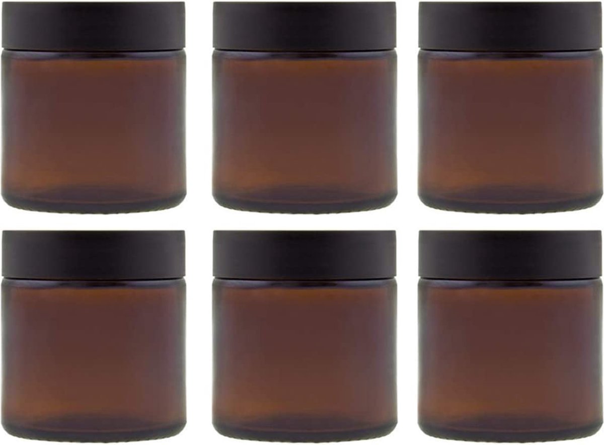 Set glazen potjes met schroefdop, 4 stuks, inhoud 60 ml, kleur: bruin ...